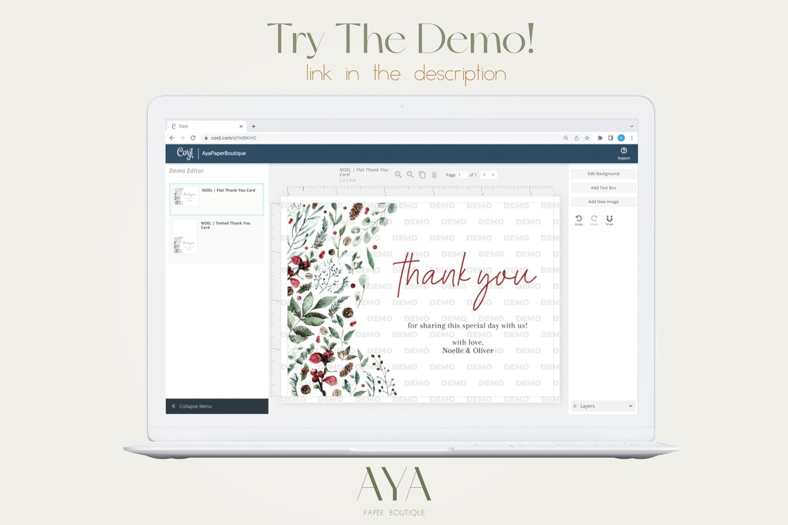 Christmas Thank You Cards Template, Winter Thank You Card Printable ...