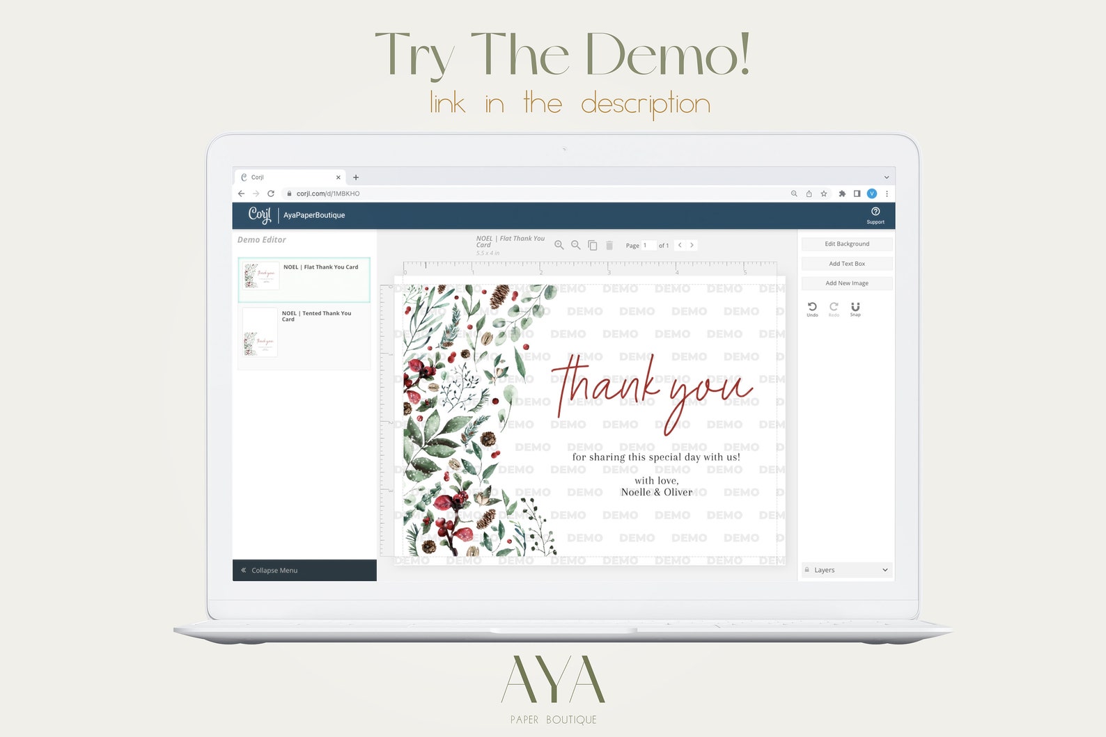 Christmas Thank You Cards Template, Winter Thank You Card Printable ...