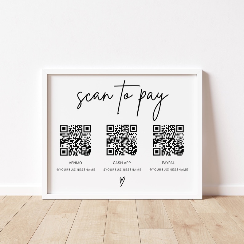 QR Code Sign Template Scan to Pay Sign Venmo Sign Cashapp - Etsy