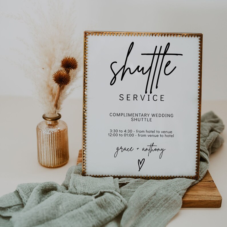 Shuttle Service Wedding Sign Template Modern Transportation - Etsy