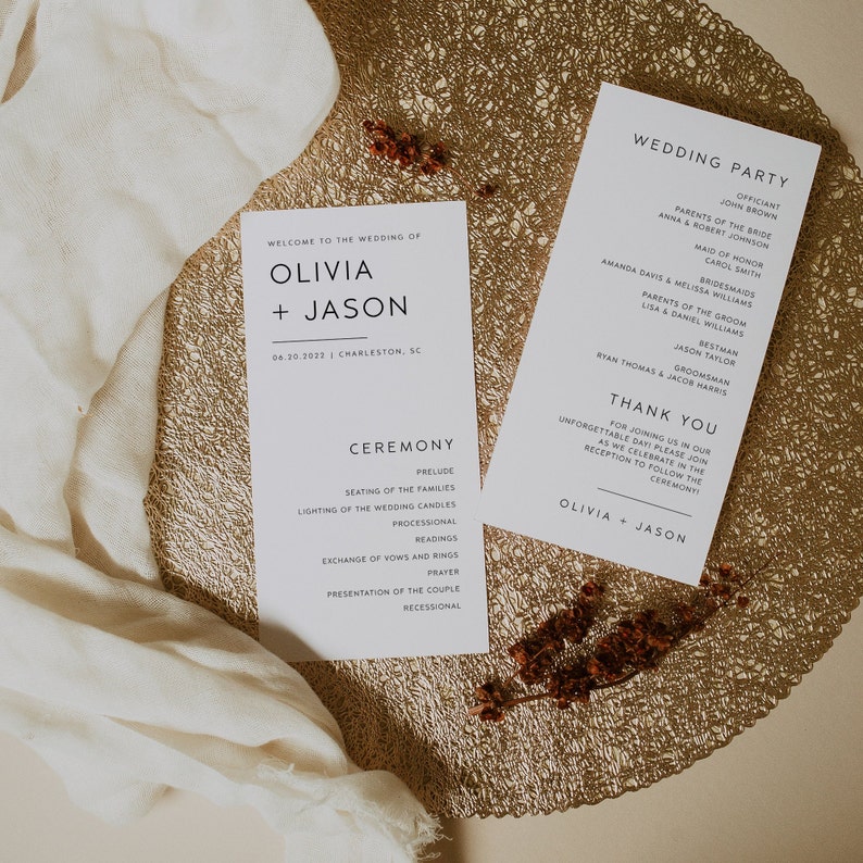 Minimalist Wedding Program Template Modern Order of Service | Etsy
