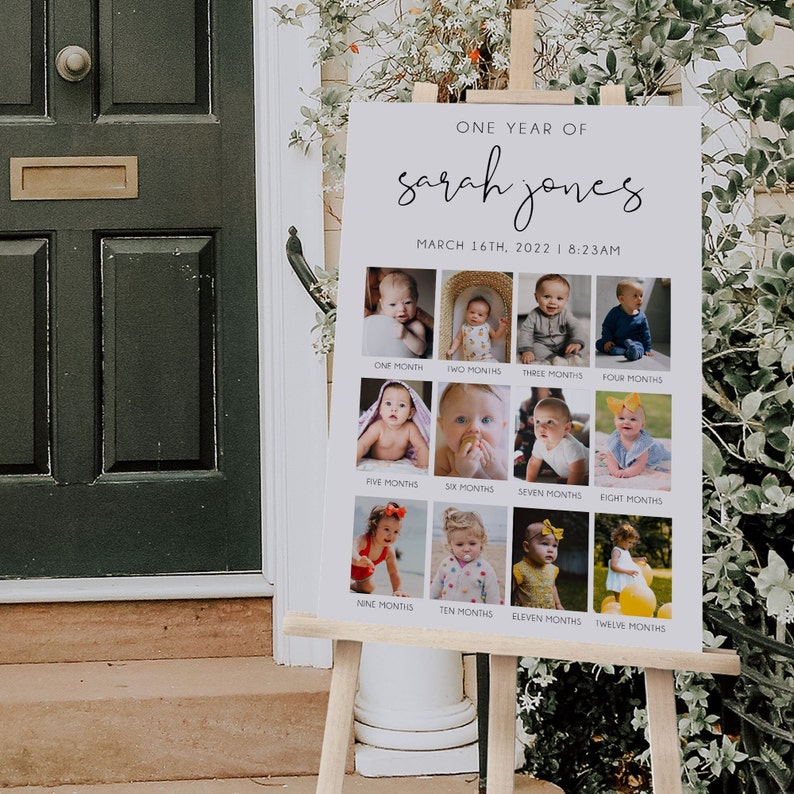 Baby's First Year Poster Template, Minimalist 1st Birthday Photo Sign ...