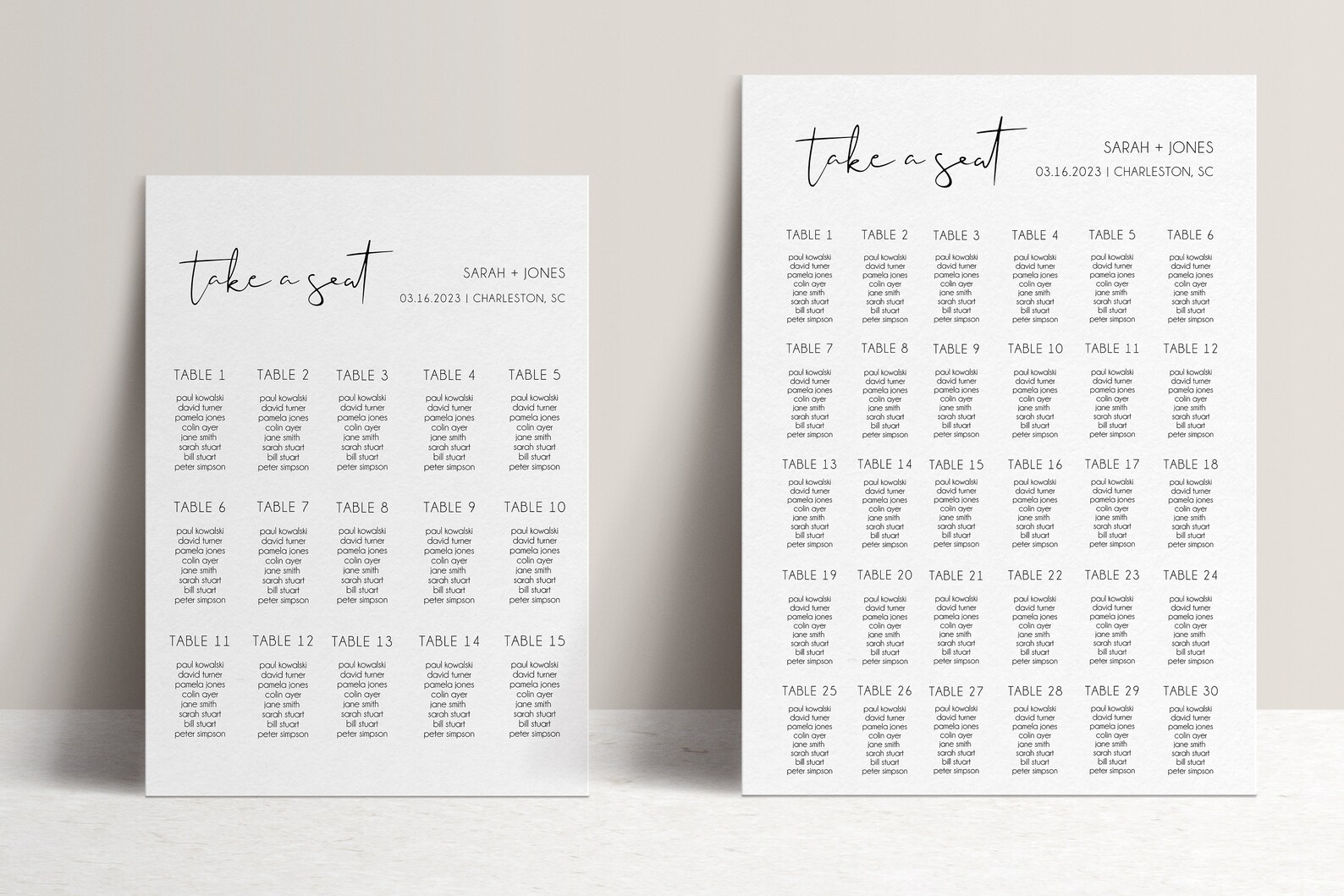 Modern Wedding Seating Chart Template Vertical Seating Chart - Etsy