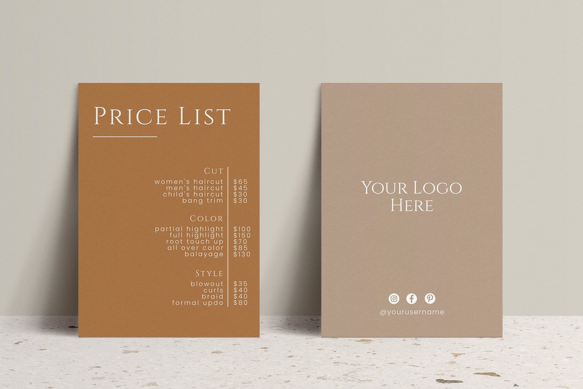 Terracotta Small Business Price List Template Minimalist | Etsy
