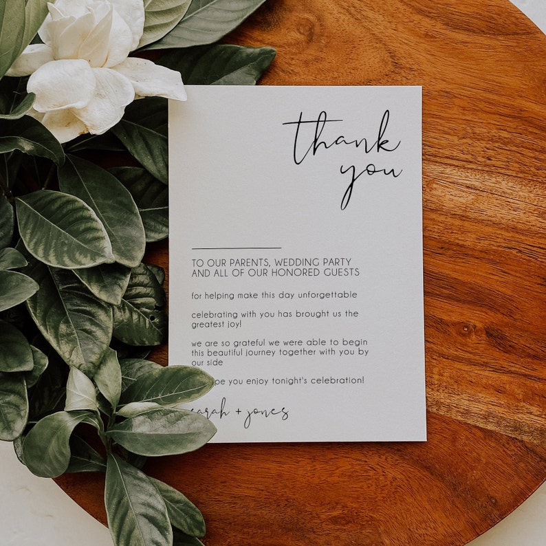Minimalist Wedding Table Thank You Card Template Modern | Etsy