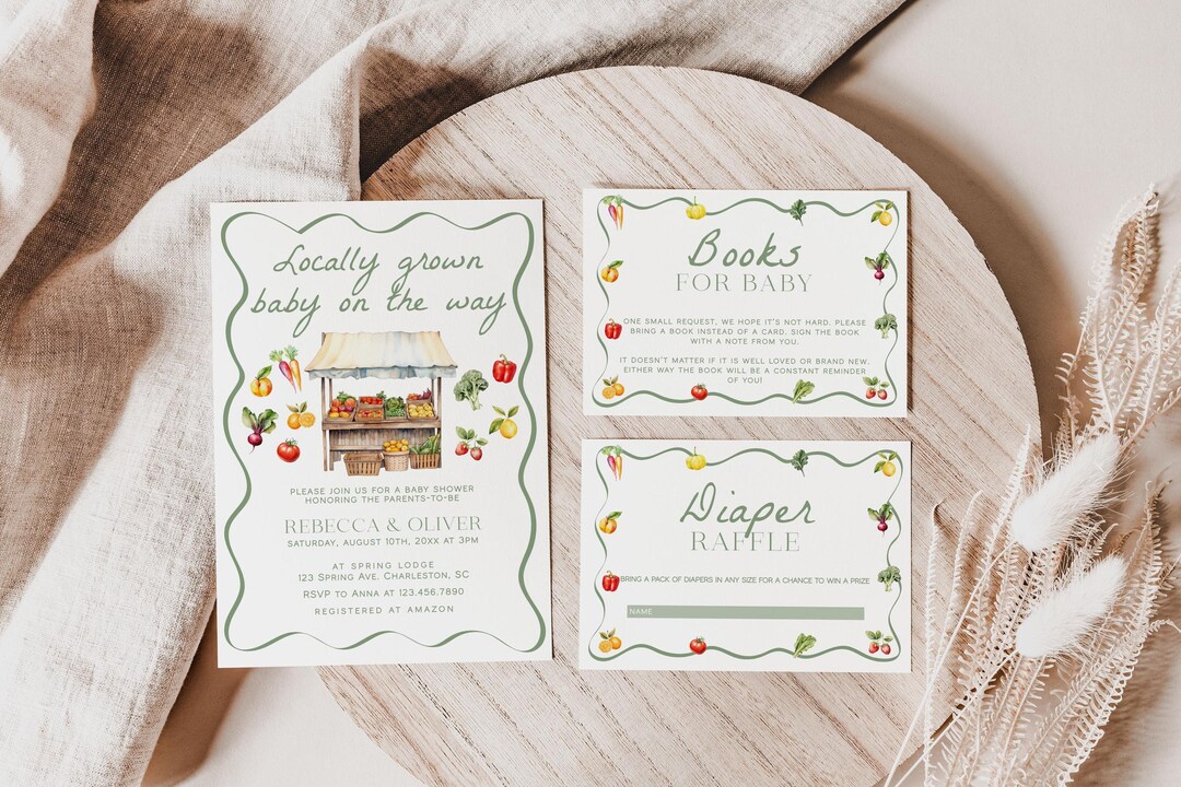 Locally Grown Baby Shower Invitation Template Set, Farmers Market Baby ...