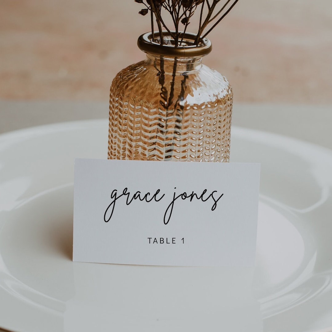 Table Name Card Template, Modern Wedding Place Cards, Minimalist Name ...