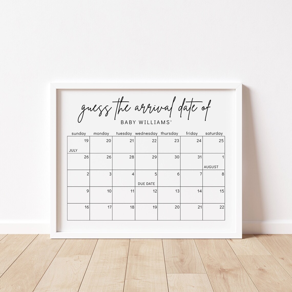 Guess the Due Date Calendar Sign Template Baby Due Date Sign - Etsy