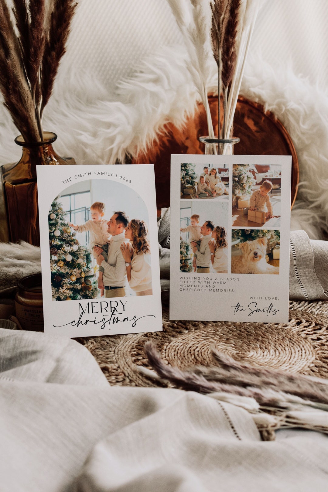 Photo Christmas Card Template, Boho Holiday Card, Arch Christmas Card ...