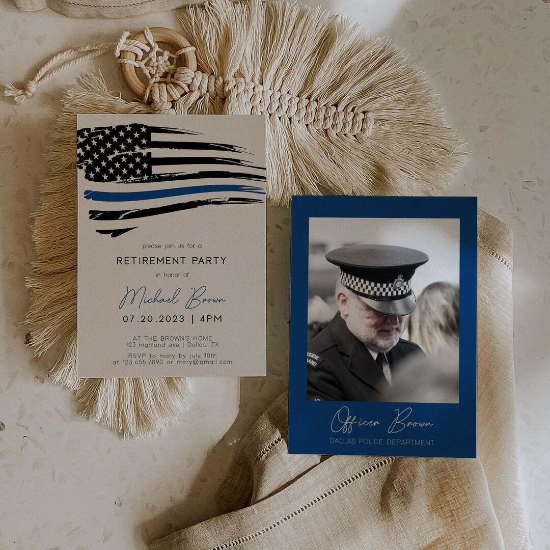 Police Retirement Invitation Template, Thin Blue Line Flag Retirement ...