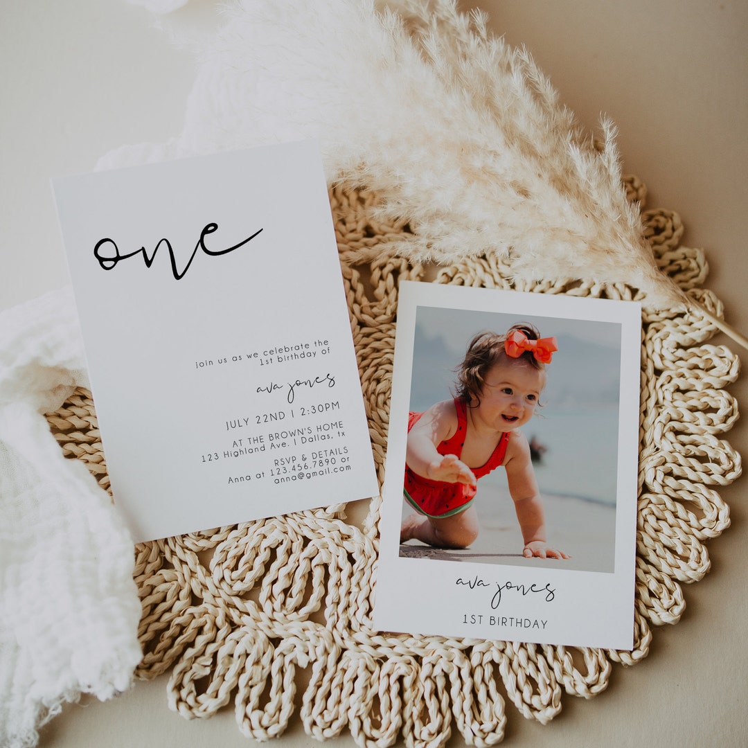 Minimalist First Birthday Invitation Template, Modern Kids Birthday ...