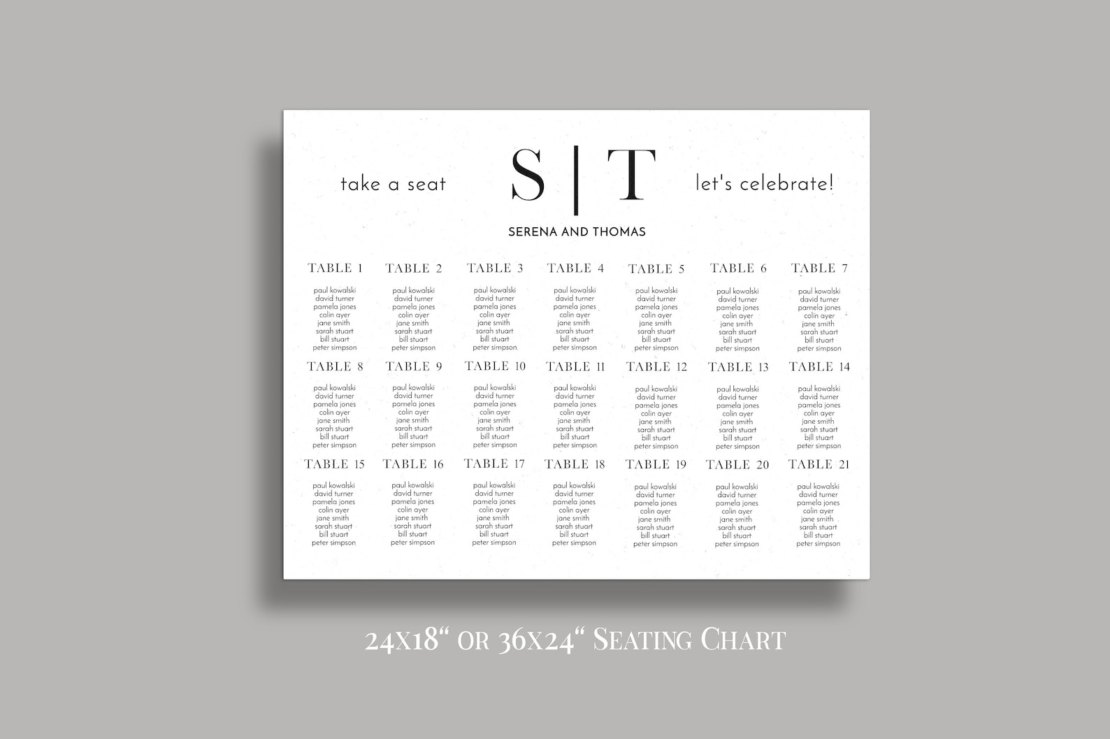 Minimal Wedding Seating Chart Template Simple Wedding Seating | Etsy