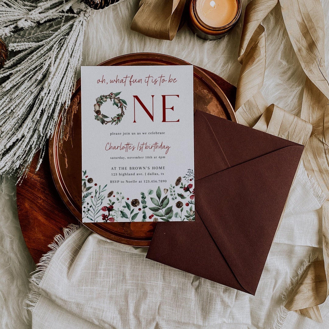 Christmas First Birthday Invitation Template, Holiday 1st Birthday ...