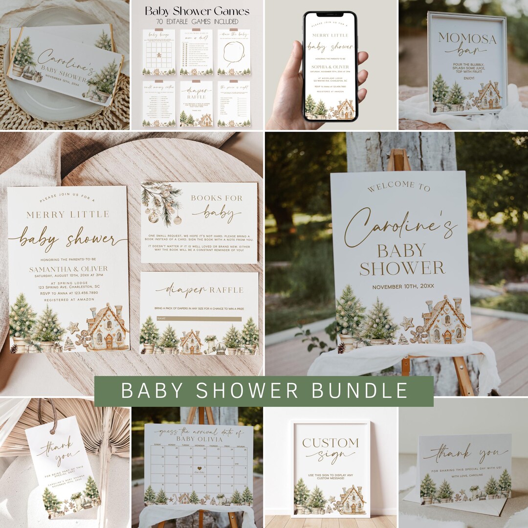 Merry Little Baby Shower Bundle Template, Christmas Baby Shower ...