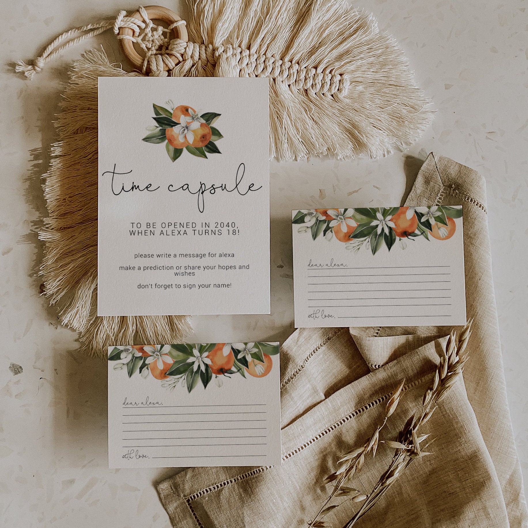 Orange Time Capsule Template Citrus First Birthday Time | Etsy