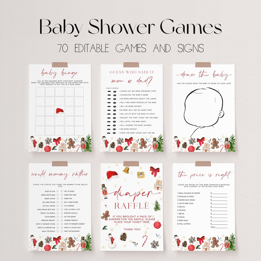 70 Baby Shower Games, Santa Baby Shower Game Bundle, Christmas Baby ...