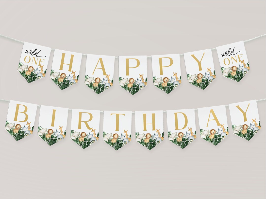 Wild One Birthday Banner Template, Happy Birthday Banner, Safari ...
