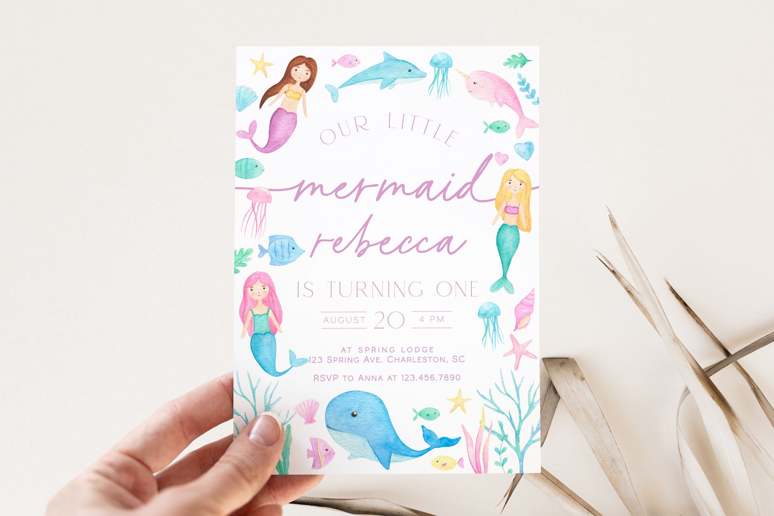 Mermaid First Birthday Invitation Template, Under the Sea Birthday ...