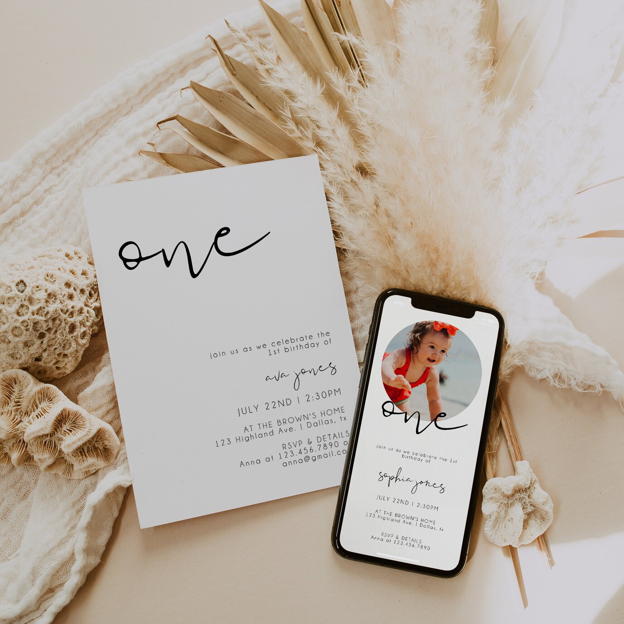 First Birthday Evite Minimalist Birthday Invitation Birthday - Etsy