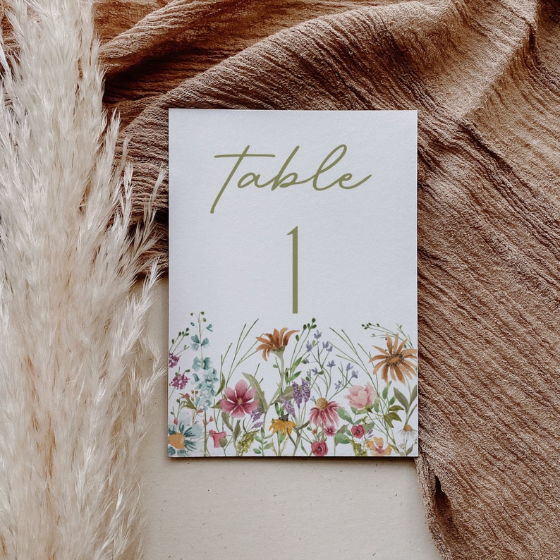 Wildflower Table Number Template Floral Wedding Table Number - Etsy