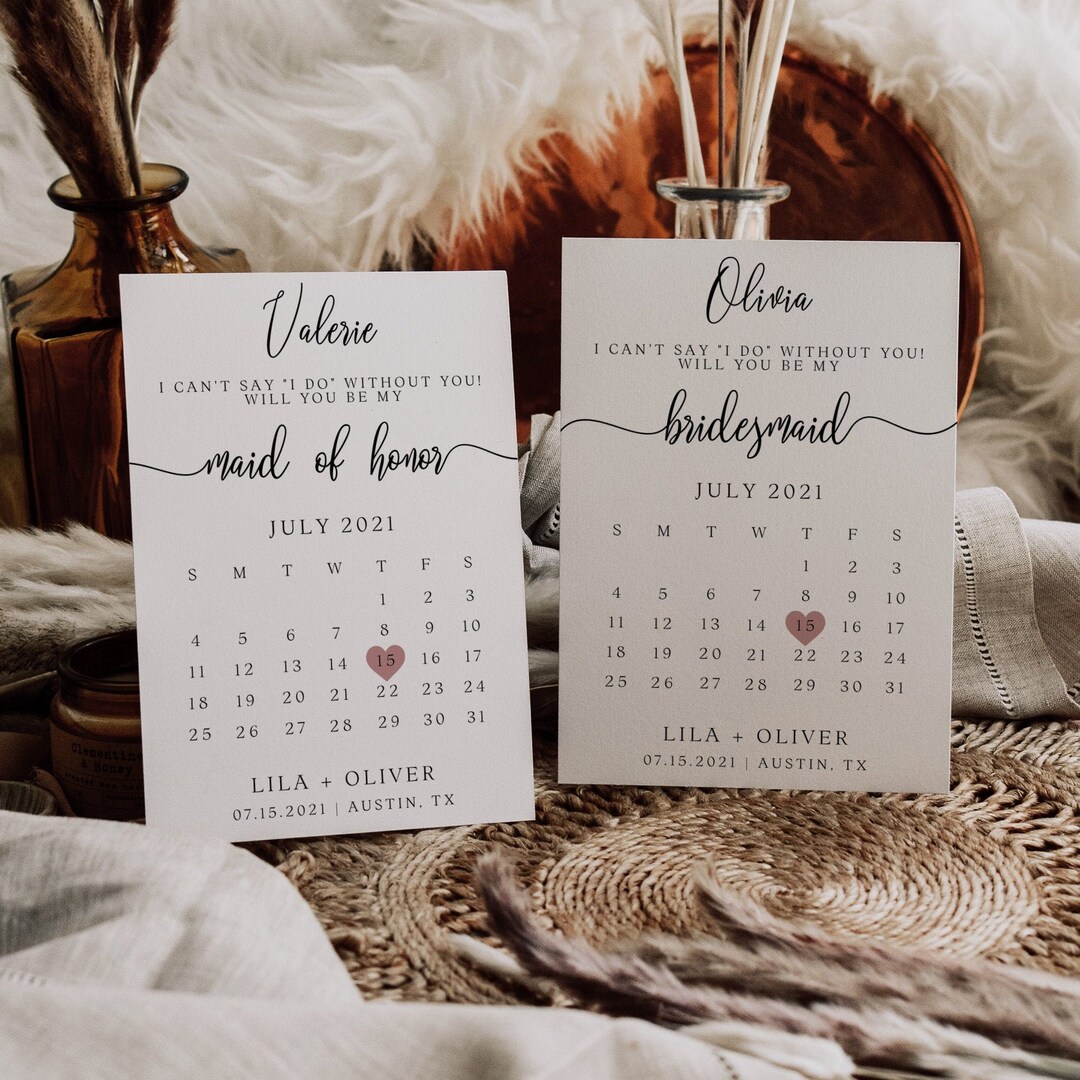 Minimalist Bridesmaid Proposal Calendar Card Template (digital Download ...