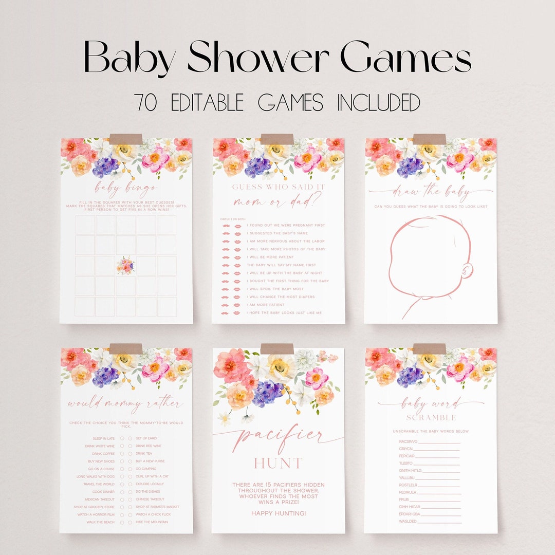 70 Baby Shower Games, Baby in Bloom Baby Shower Game Bundle, Spring ...