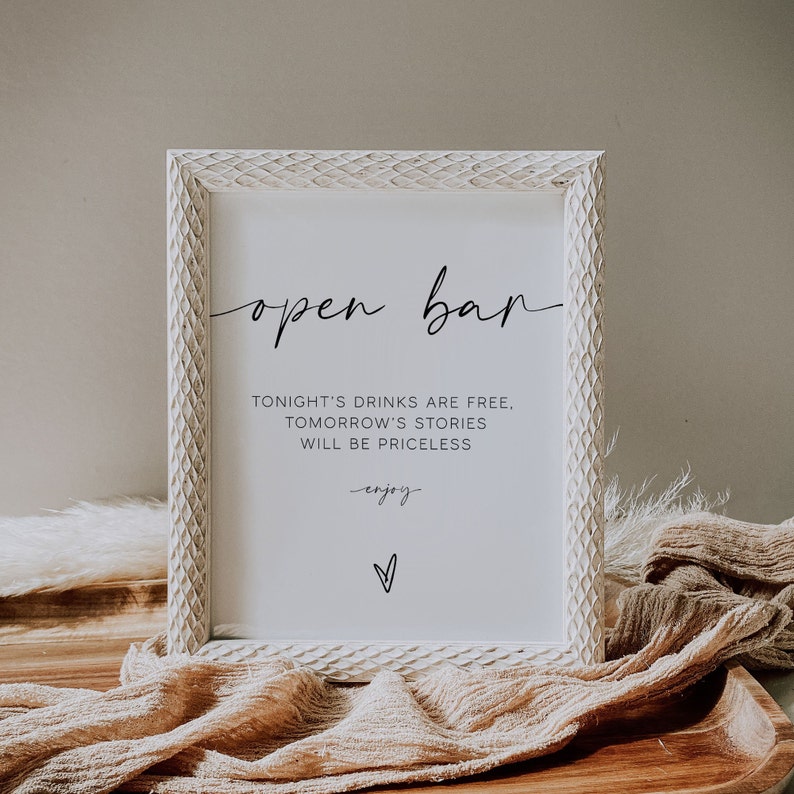Open Bar Sign Template, Minimalist Wedding Bar Sign Printable ...
