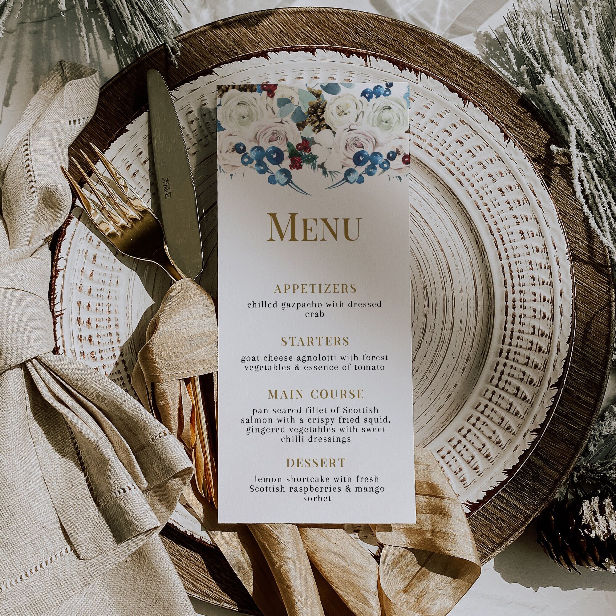 Winter Wedding Menu Template Christmas Menu Printable | Etsy