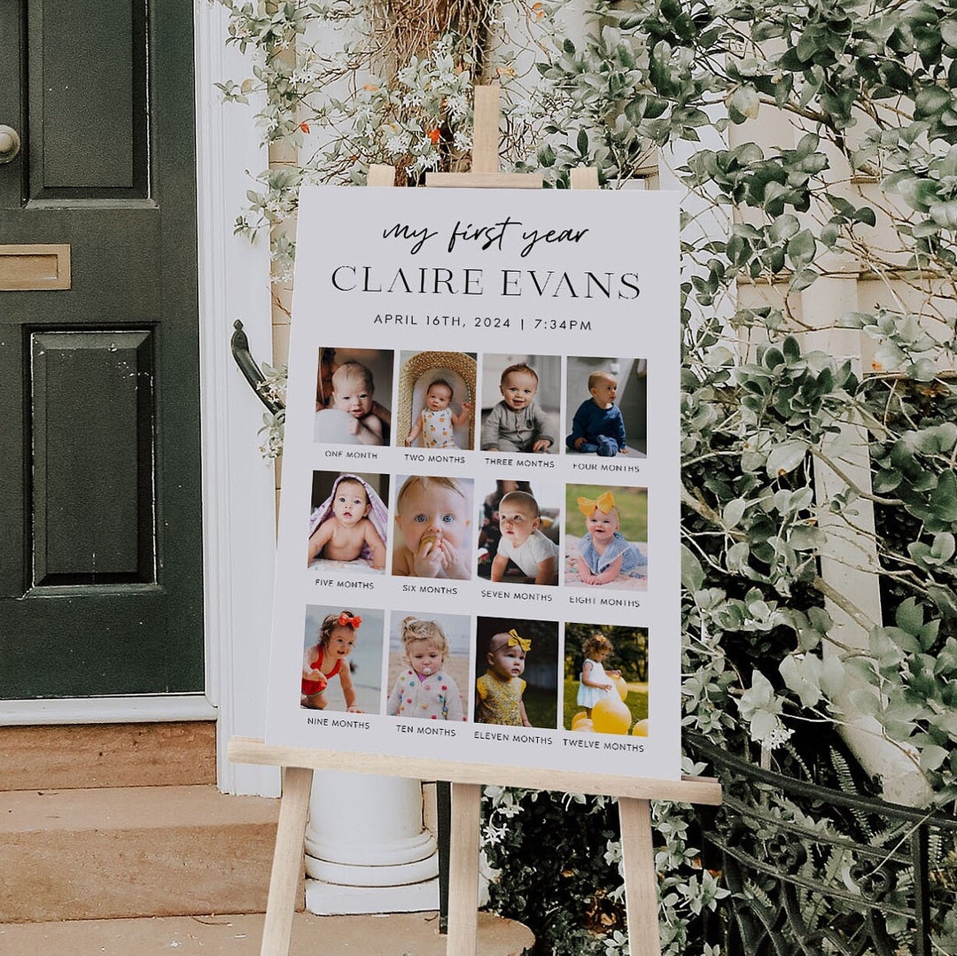 First Birthday Photo Sign Template, Modern 1st Birthday Photo Sign ...
