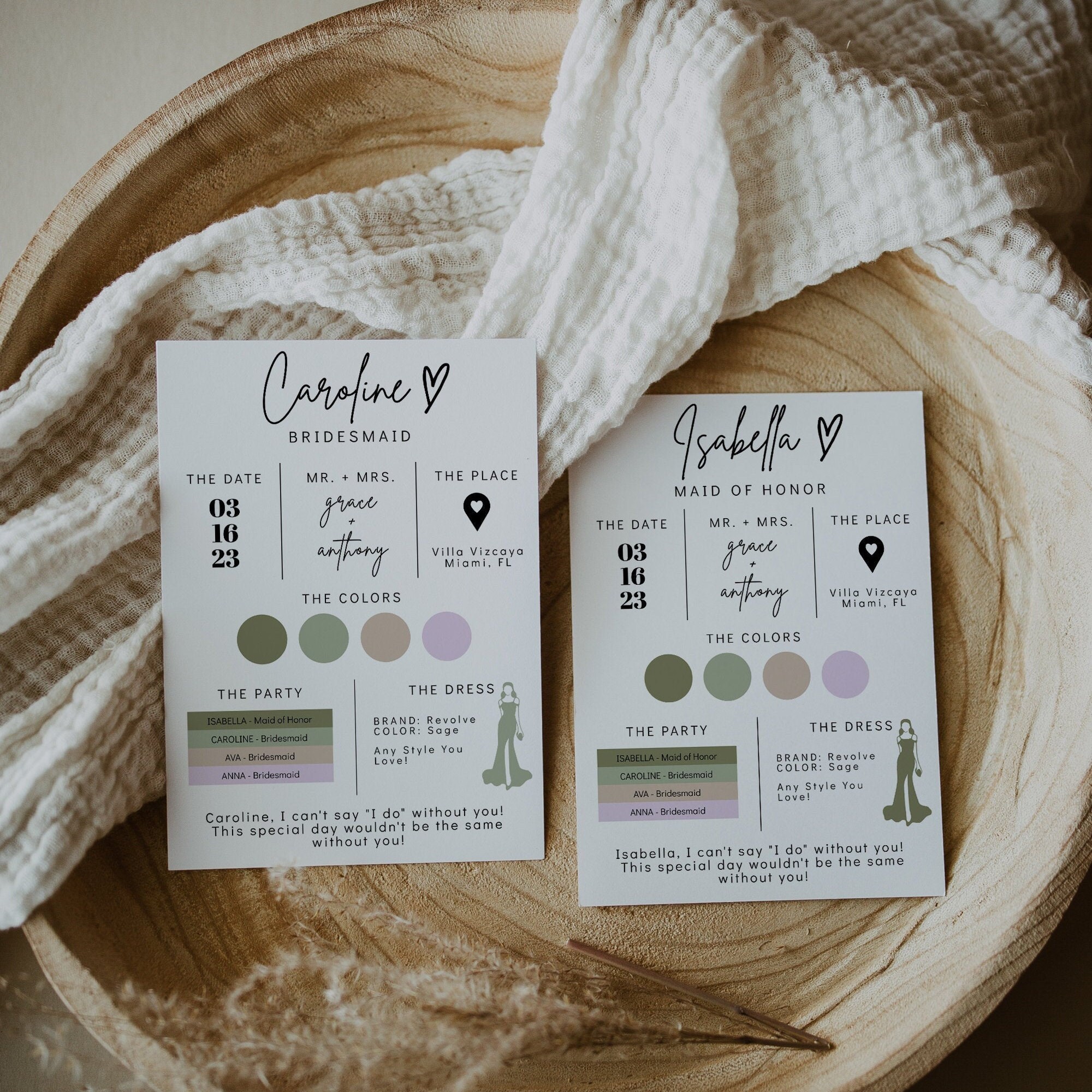 Bridesmaid Info Card Template Bridal Party Info Card | Etsy