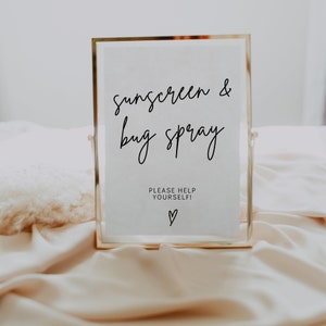 Sunscreen and Bug Spray Sign Template, Outdoor Wedding Ceremony Sign ...