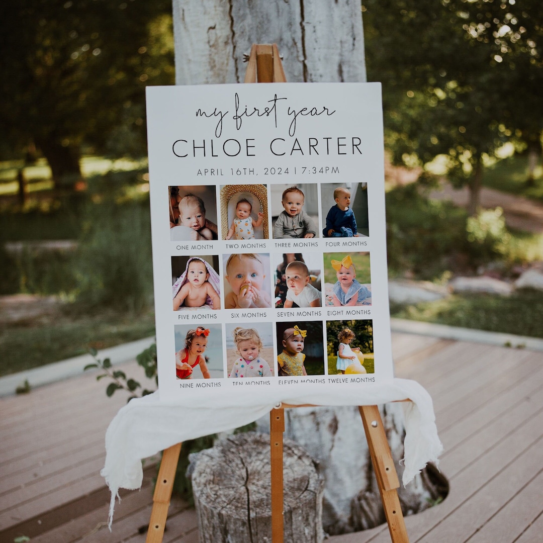 First Birthday Photo Sign Template, Modern 1st Birthday Photo Sign ...