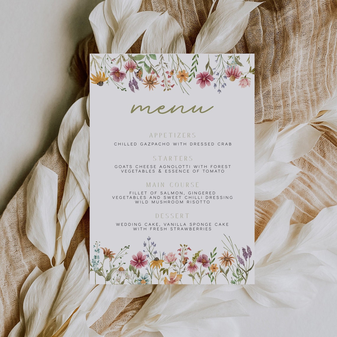 Wildflower Menu Template, Floral Wedding Menu, Editable Table Menu ...
