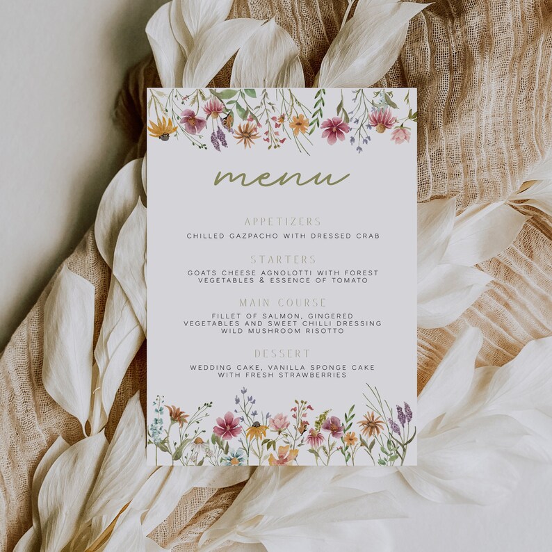 Wildflower Menu Template Floral Wedding Menu Editable Table - Etsy