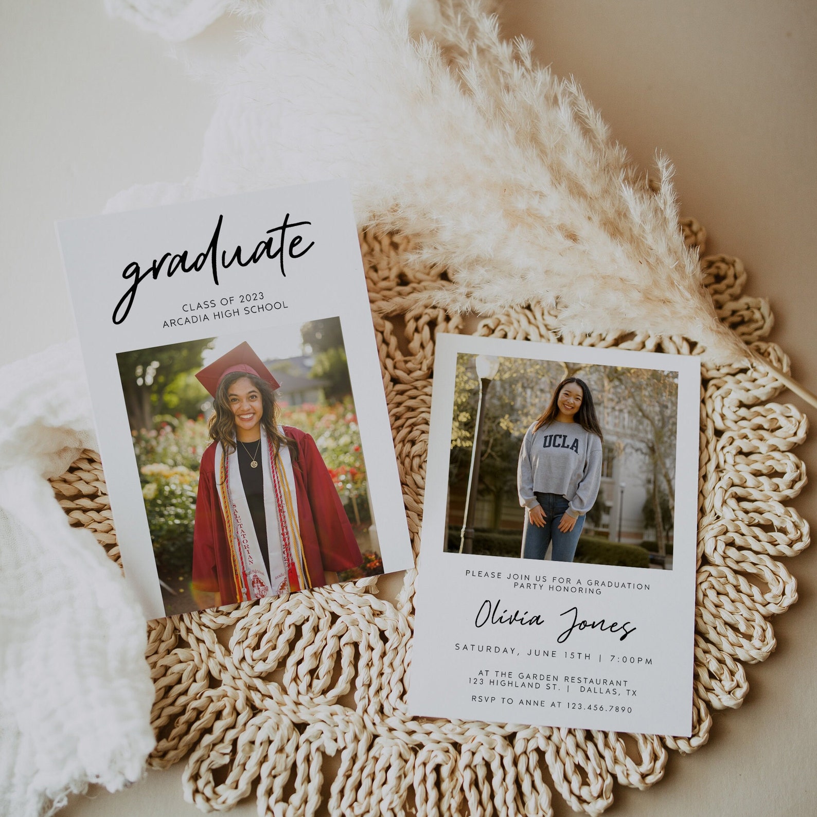 Graduation Announcement Card, Modern Graduation Party Invitation ...