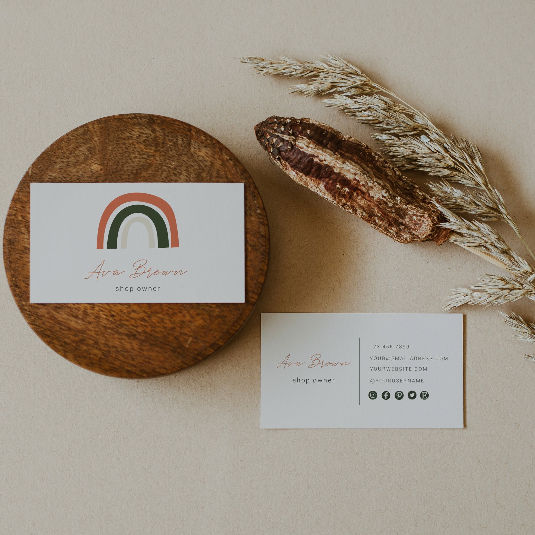 cute rainbow card Boho rainbow business card handmade shop card ...