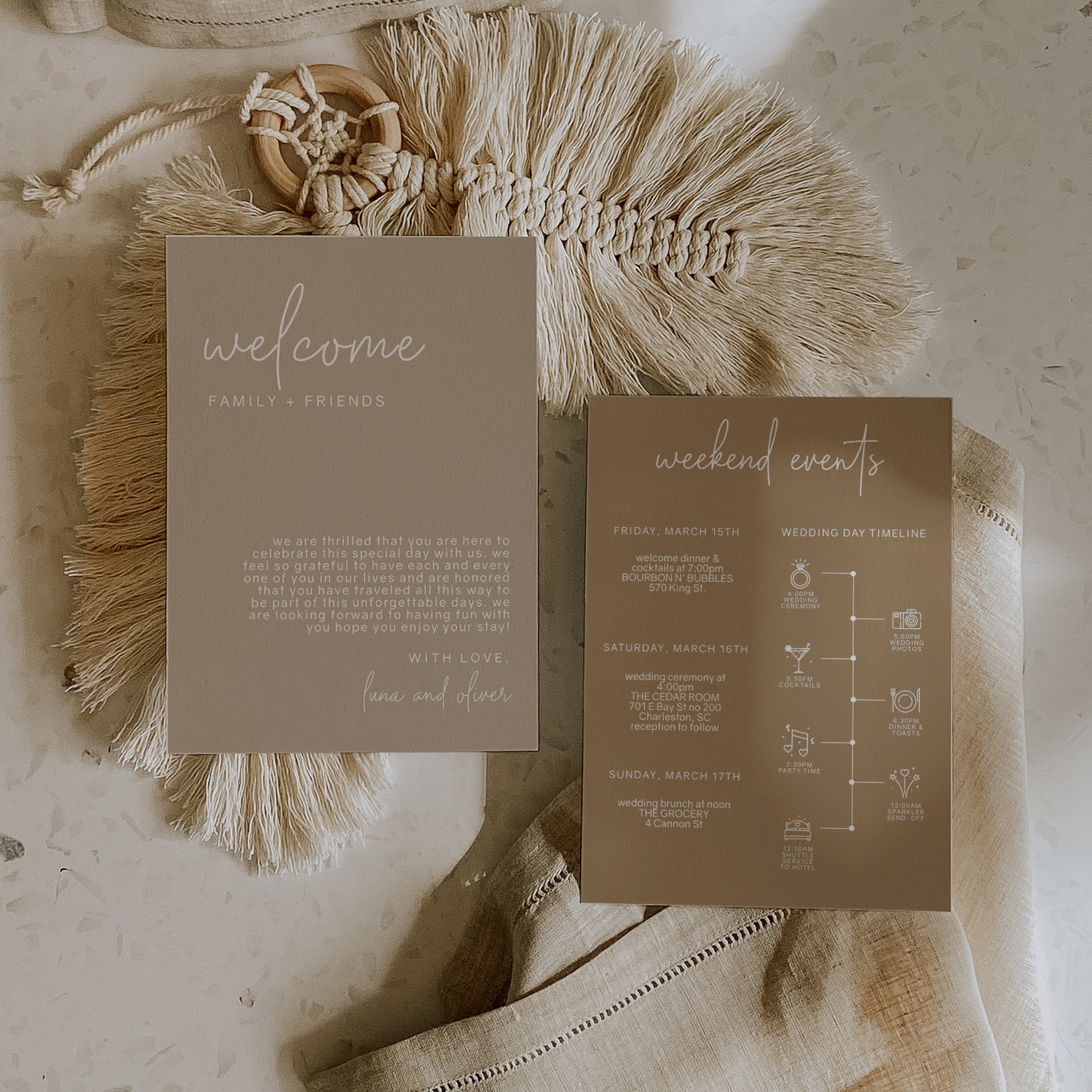 Beige Wedding Timeline Template Modern Wedding Weekend | Etsy
