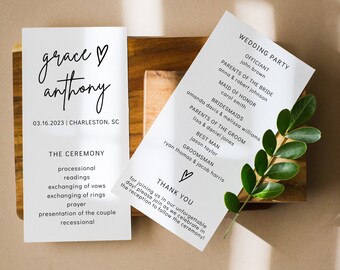 Minimalist Wedding Program Template Modern Order of Service | Etsy