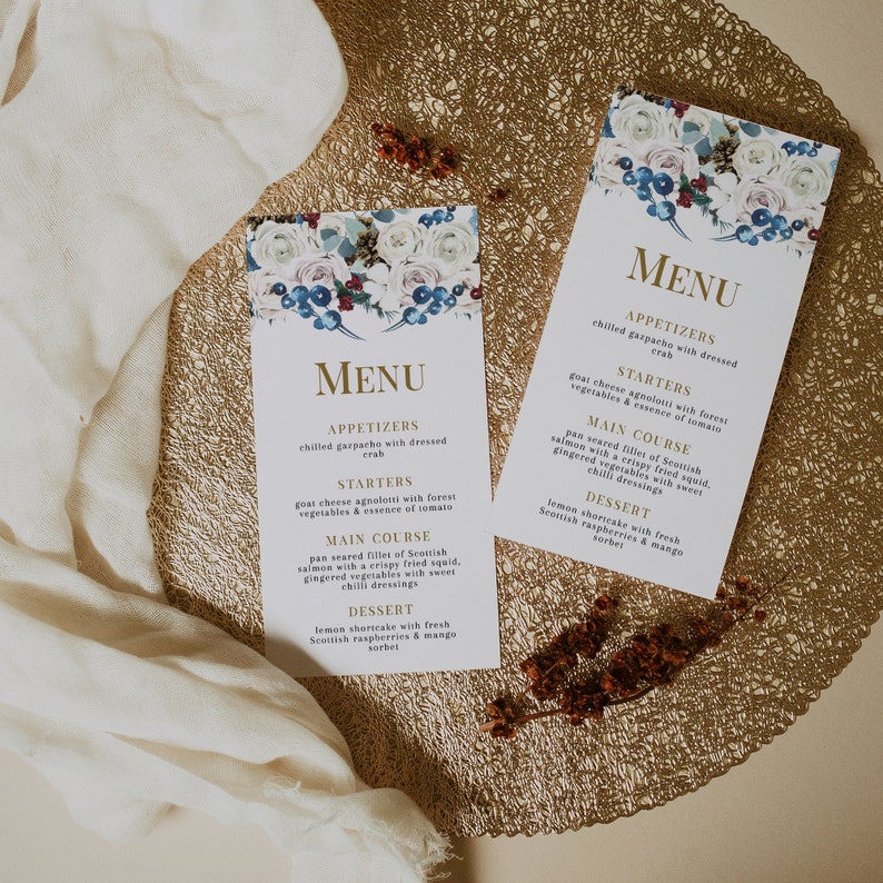 Winter Wedding Menu Template Christmas Menu Printable | Etsy