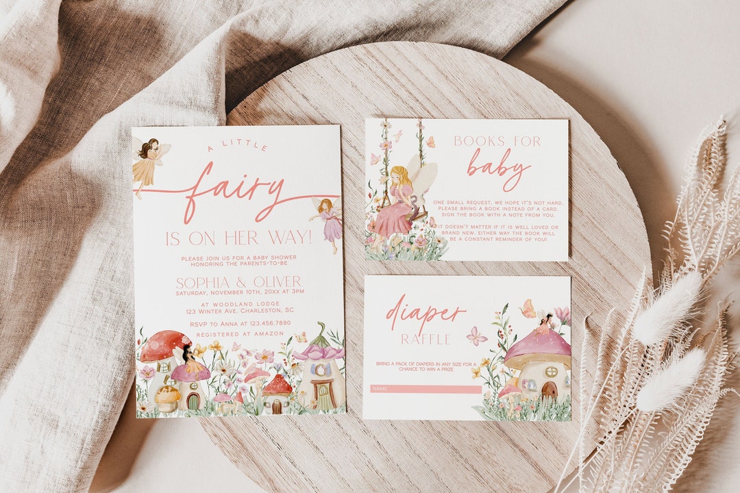 Fairy Baby Shower Invitation Template Set, Magical Fairy Baby Shower ...