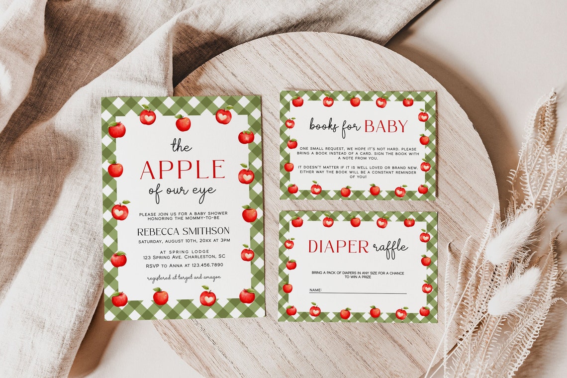 Apple of Our Eye Baby Shower Invitation Template Set, Apple Baby Shower ...
