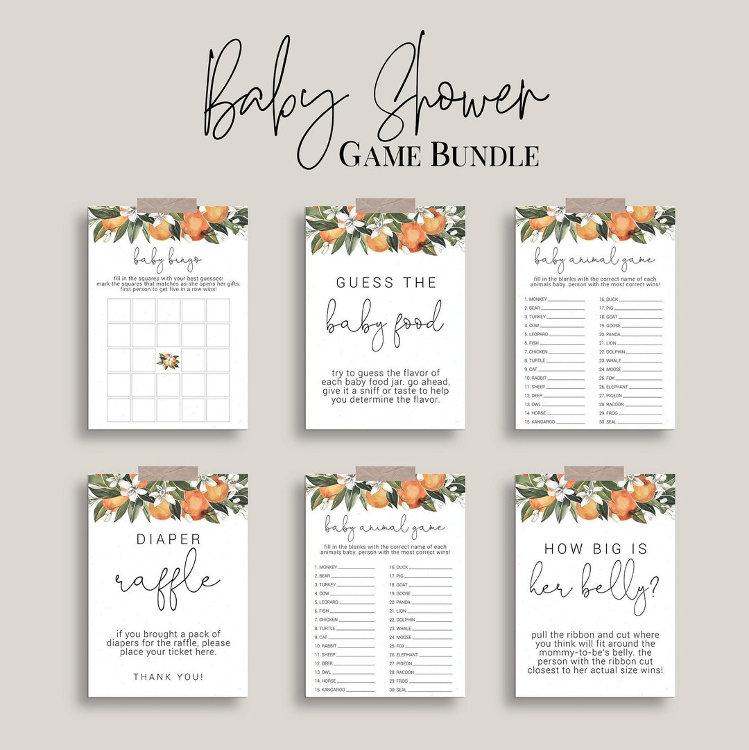 Orange Baby Shower Game Bundle Template, Citrus Baby Shower Games ...