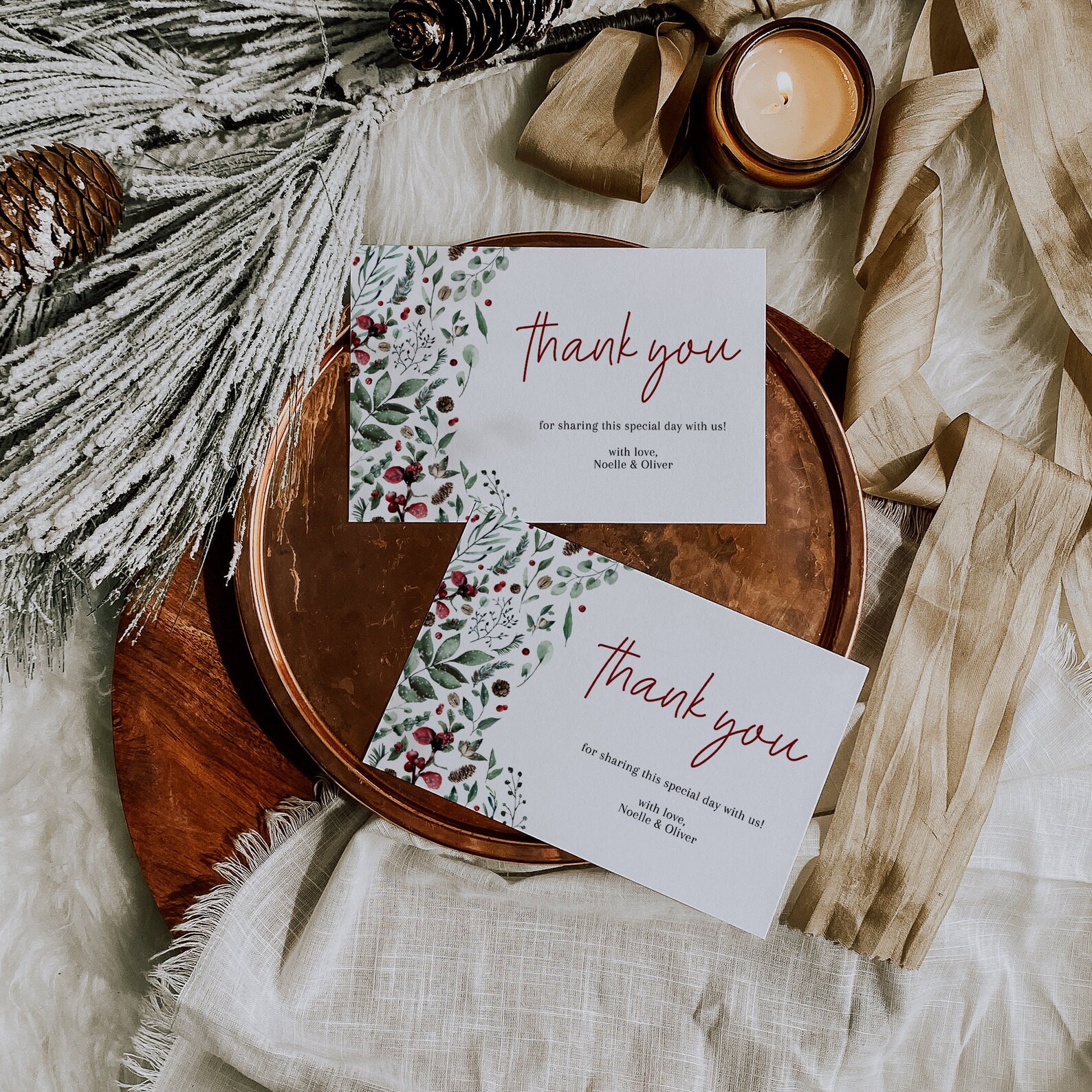 Christmas Thank You Cards Template, Winter Thank You Card Printable ...