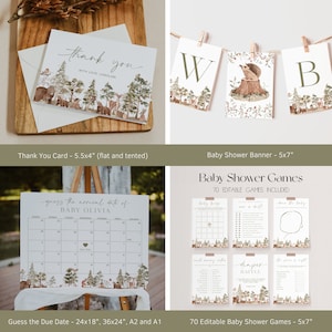 Woodland Baby Shower Bundle Template, Woodland Animals Baby Shower ...