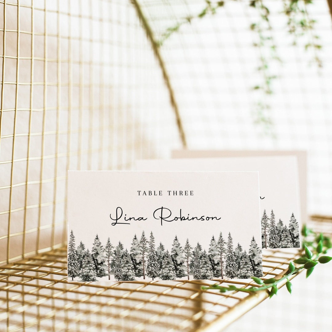 Pine Tree Place Card Template, Woodland Wedding Place Card Printable ...