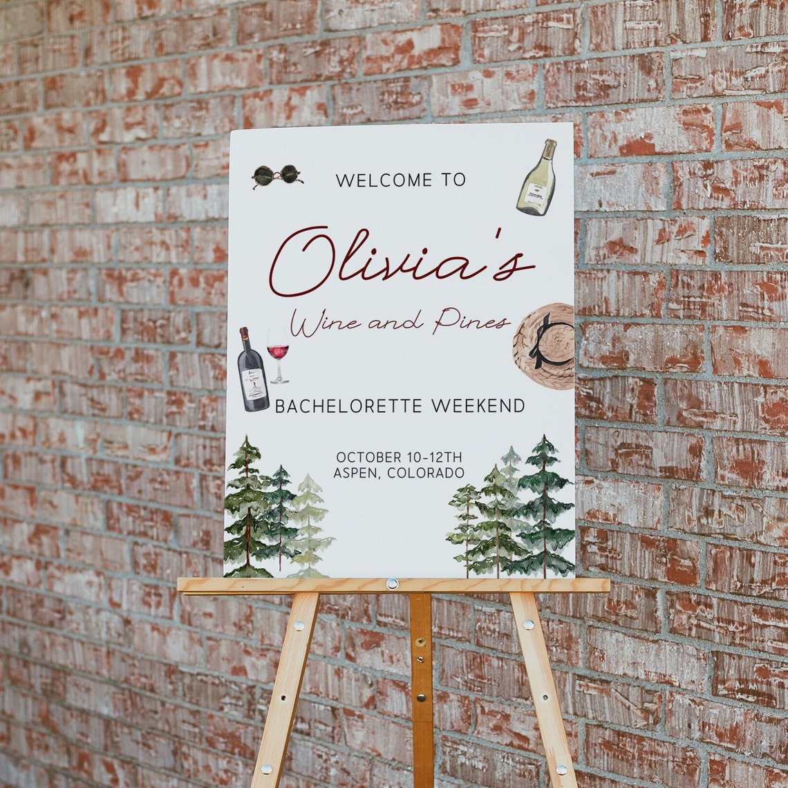 Bachelorette Welcome Sign Template Wine and Pines | Etsy