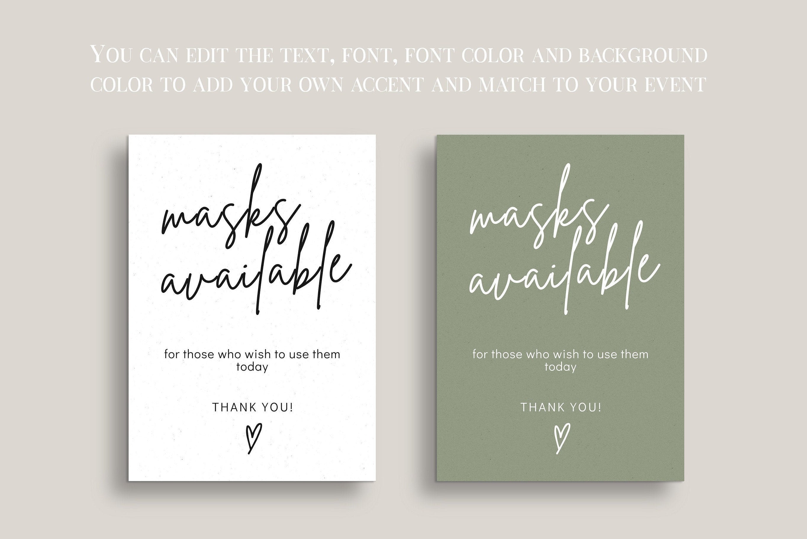 Masks Available Sign Template Modern Wedding Masks Sign | Etsy