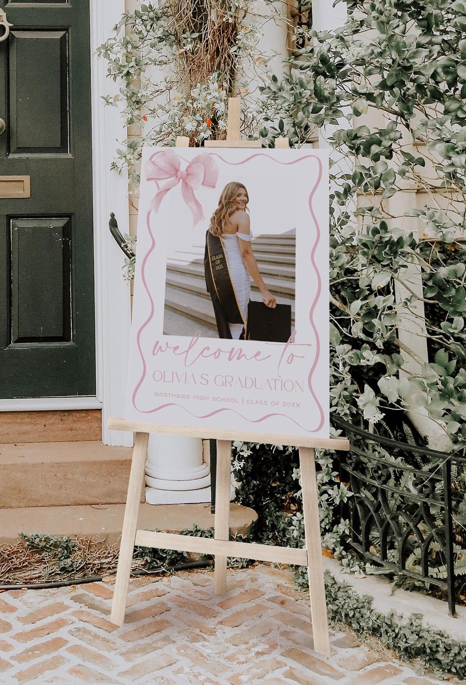 Coquette Graduation Welcome Sign Template, Pink Bow Graduation Sign ...