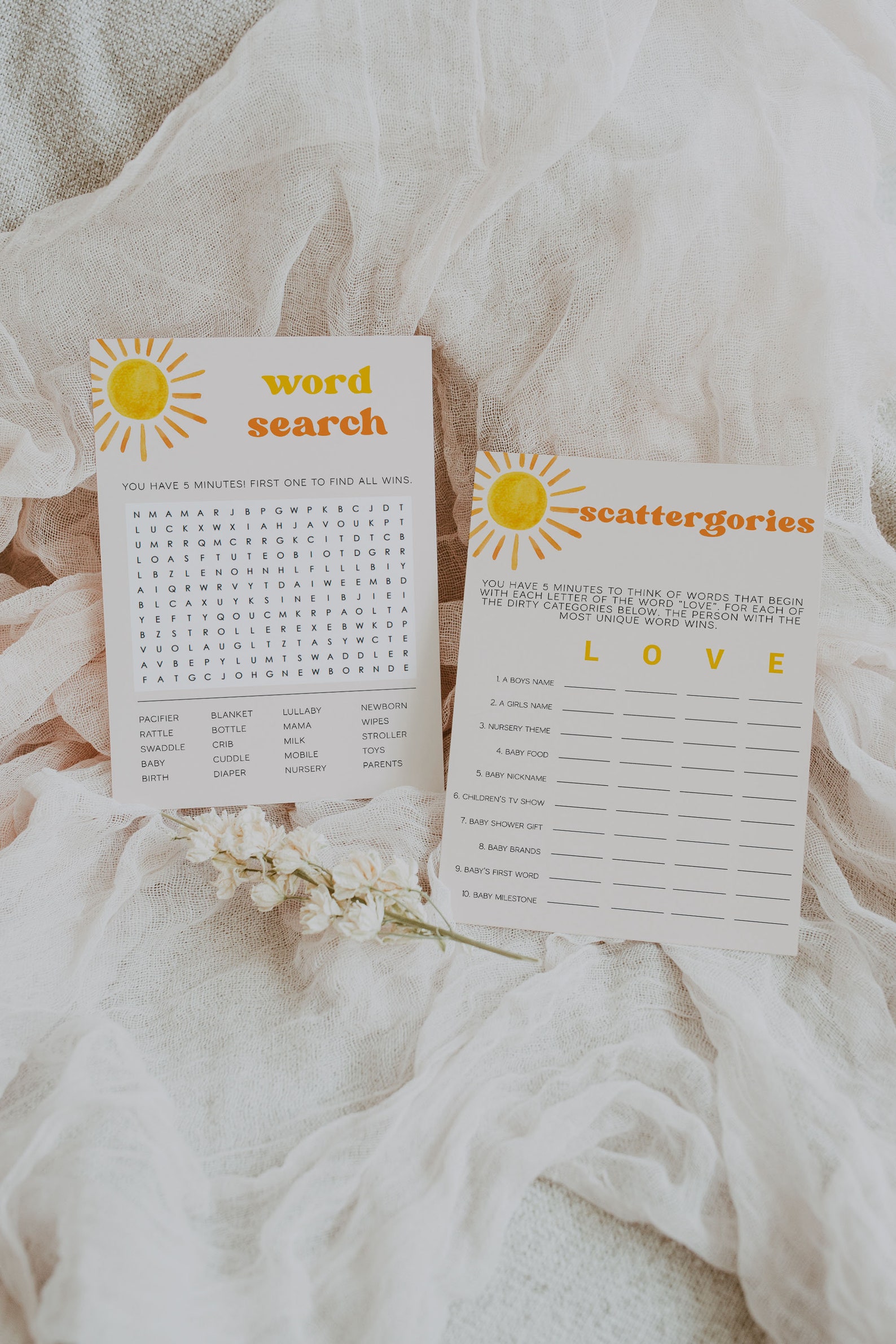 70 Baby Shower Games, Sun Baby Shower Game Bundle, Here Comes the Sun ...