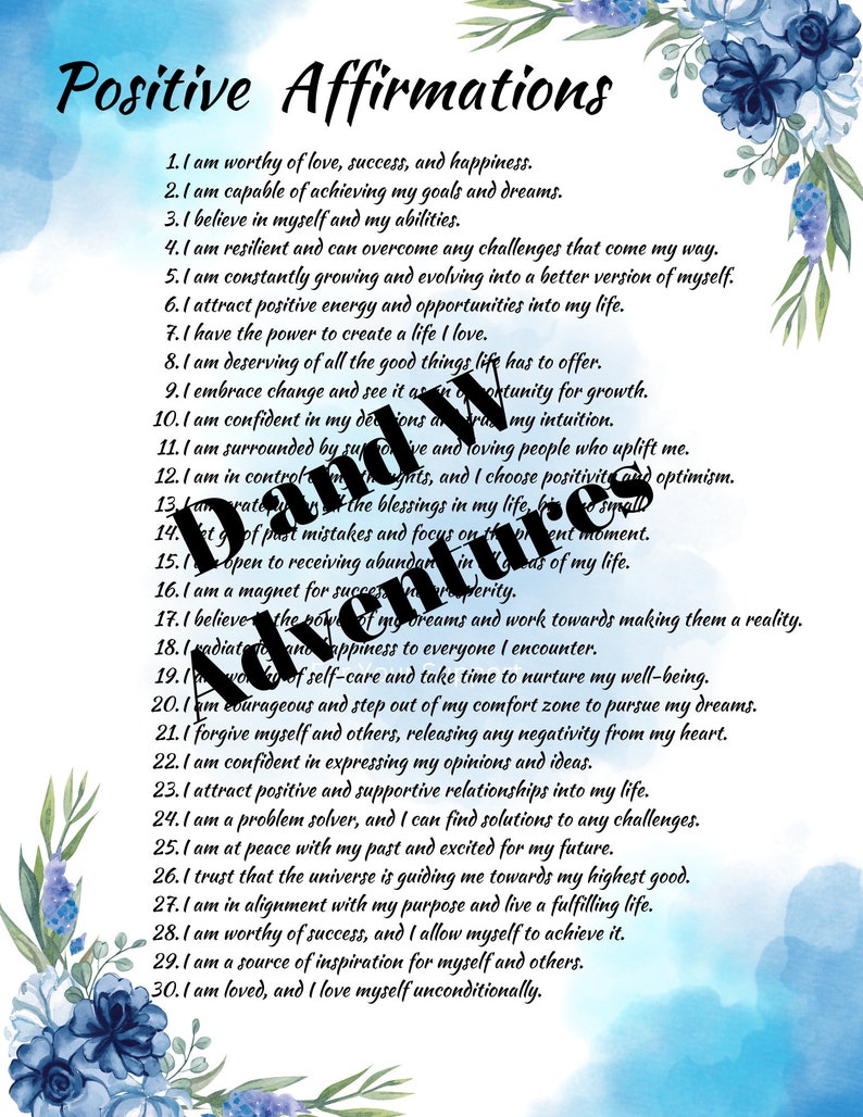 30 Positive Affirmations - Etsy
